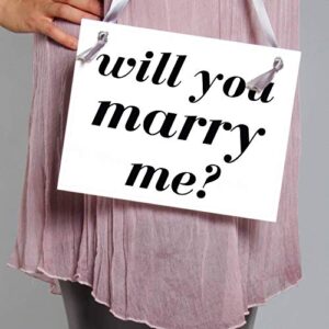 Will You Marry Me Sign For Wedding Proposal | Engagement Banner | Black Ink Gray Ribbon Ivory Paper