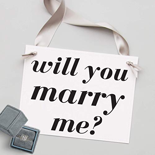 Will You Marry Me Sign For Wedding Proposal | Engagement Banner | Black Ink Gray Ribbon Ivory Paper