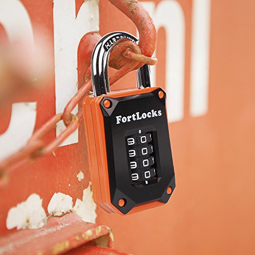 2 Pack FortLocks Gym Locker Lock - 4 Digit, Heavy Duty, Hardened Stainless Steel, Weatherproof and Outdoor Combination Padlock - Easy to Read Numbers - Resettable and Cut Proof Combo Code - Orange