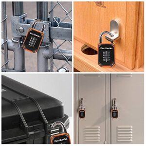 2 Pack FortLocks Gym Locker Lock - 4 Digit, Heavy Duty, Hardened Stainless Steel, Weatherproof and Outdoor Combination Padlock - Easy to Read Numbers - Resettable and Cut Proof Combo Code - Orange