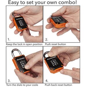 2 Pack FortLocks Gym Locker Lock - 4 Digit, Heavy Duty, Hardened Stainless Steel, Weatherproof and Outdoor Combination Padlock - Easy to Read Numbers - Resettable and Cut Proof Combo Code - Orange