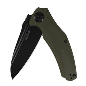 kershaw natrix xl pocketknife (7008olblk); 3.75-inch drop-point blade with black-oxide coated 8cr13mov steel; olive-drab g10 handle scales; kvt ball-bearing manual open; reversible pocketclip; 4.1 oz