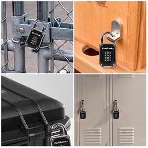 2 Pack FortLocks Gym Locker Lock - 4 Digit, Heavy Duty, Hardened Stainless Steel, Weatherproof and Outdoor Combination Padlock - Easy to Read Numbers - Resettable and Cut Proof Combo Code - Black