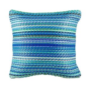 fab habitat outdoor premium recycled plastic pillow - waterproof, fade resistant - striped - patio, porch, deck, balcony - cancun - turquoise & moss green - 20" x 20"