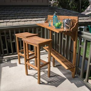 Christopher Knight Home Caribbean Outdoor Acacia Wood Balcony Bar Set, 3-Pcs Set, Natural Stained Light Brown