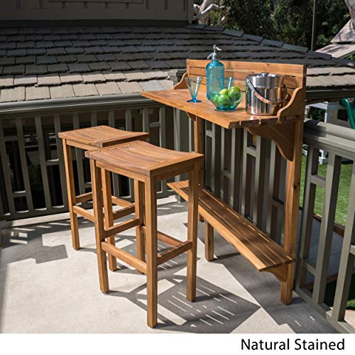 Christopher Knight Home Caribbean Outdoor Acacia Wood Balcony Bar Set, 3-Pcs Set, Natural Stained Light Brown