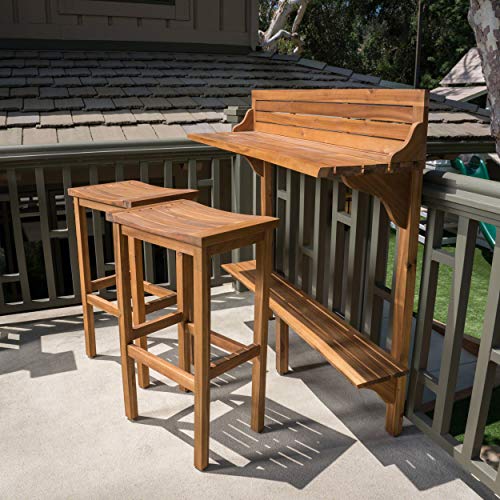 Christopher Knight Home Caribbean Outdoor Acacia Wood Balcony Bar Set, 3-Pcs Set, Natural Stained Light Brown