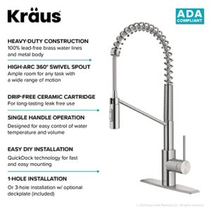 Kraus KPF-2631SFS Oletto Single Handle Commercial Kitchen Faucet, 21.85 inch, Pull Down Stainless Steel