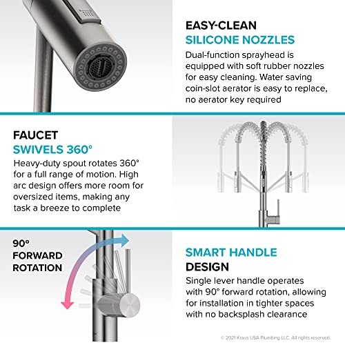 Kraus KPF-2631SFS Oletto Single Handle Commercial Kitchen Faucet, 21.85 inch, Pull Down Stainless Steel