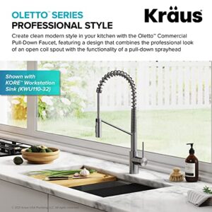 Kraus KPF-2631SFS Oletto Single Handle Commercial Kitchen Faucet, 21.85 inch, Pull Down Stainless Steel