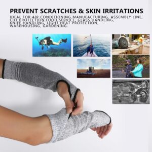 Cut Resistant Sleeves 14-Inch Arm Protection Knit Sleeves - Level 5 Protection, Slash Resistant Sleeves with Thumb Slot Helps Prevent Scrapes, Scratches Skin Irritations UV-Protection, 1 Pair