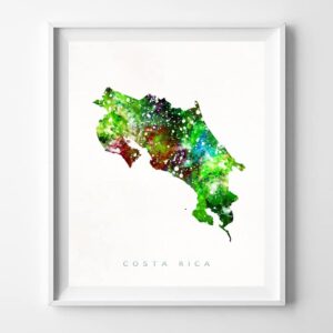 costa rica watercolor map wall art poster home decor print watercolour artwork - unframed