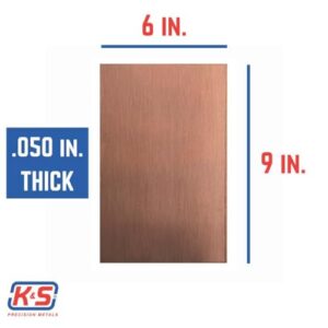 K & S 6603 Copper Etching Plates, 0.050" Thick x 6" Wide x 9" Long, 1 Piece, Made in The USA