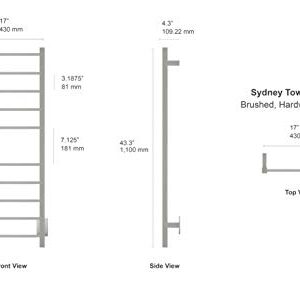 WarmlyYours Warmly Yours Sydney 10-Bar Electric Heated Bath Towel Warmer Rack, Brushed, Wall mountable, Hardwired, Grey