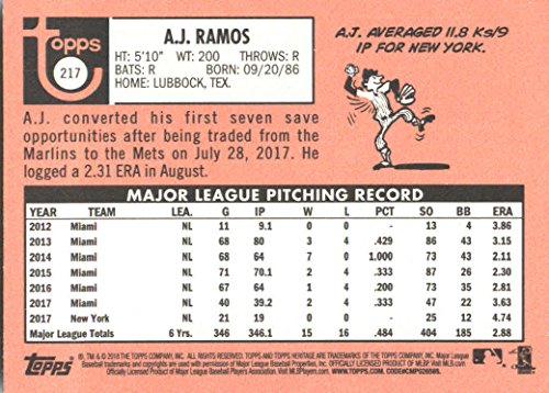 2018 Topps Heritage #217 A.J. Ramos New York Mets Baseball Card