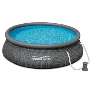 summer waves p10012361 quick set 12ft x 36in outdoor round ring inflatable above ground swimming pool with filter pump and filter cartridge, gray