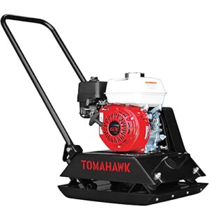 tomahawk 5.5 hp honda vibratory plate compactor tamper for ground, gravel, dirt, asphalt, compaction gx160 engine