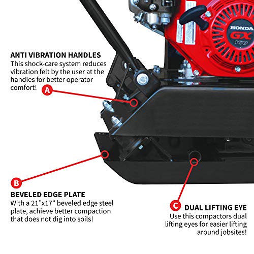 Tomahawk 5.5 HP Honda Vibratory Plate Compactor Tamper for Ground, Gravel, Dirt, Asphalt, Compaction GX160 Engine