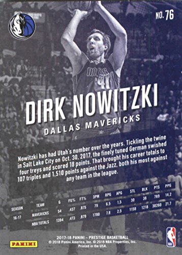 2017-18 Panini Prestige #76 Dirk Nowitzki Dallas Mavericks Basketball Card