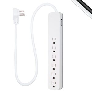 ge pro 6-outlet surge protector, 2 ft extension cord, 620 joules, power strip, flat plug, integrated circuit breaker, wall mount, ul listed, white, 40532