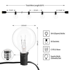 Moonflor 50Ft G40 Patio String Lights with 50 Clear Edison Bulbs & 2 Spare Bulbs for Indoor/Outdoor Commercial Decor, Warm White Globe String Lights Perfect for Backyard Garden Pergola Umbrella, Black