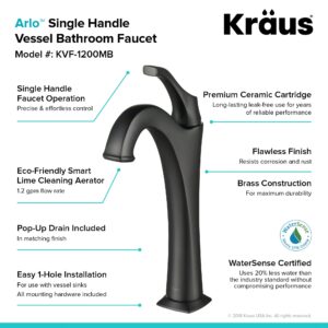 Kraus KVF-1200MB Arlo Bathroom Faucet, Matte Black