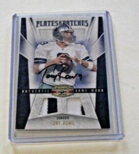 tony romo dallas 08 gridiron gear game used dual jersey auto 15/25 signed card - football game used cards