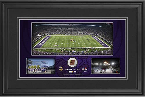 Minnesota Vikings Framed 10" x 18" Stadium Panoramic Collage with Game-Used Football - Limited Edition of 500 - NFL Game Used Football Collages