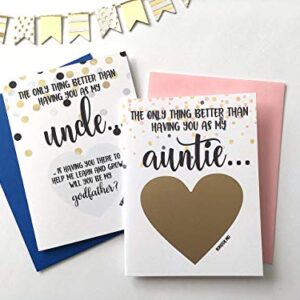 Will You Be My Godmother and Godfather Scratch Off Card Set of 2, Proposal Cards for Auntie and Uncle fron Niece Nephew (Auntie and Uncle Set)