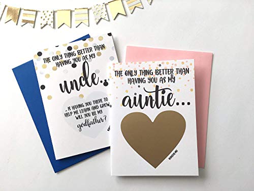 Will You Be My Godmother and Godfather Scratch Off Card Set of 2, Proposal Cards for Auntie and Uncle fron Niece Nephew (Auntie and Uncle Set)