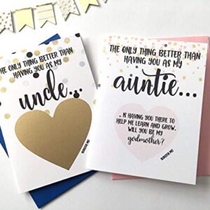 Will You Be My Godmother and Godfather Scratch Off Card Set of 2, Proposal Cards for Auntie and Uncle fron Niece Nephew (Auntie and Uncle Set)