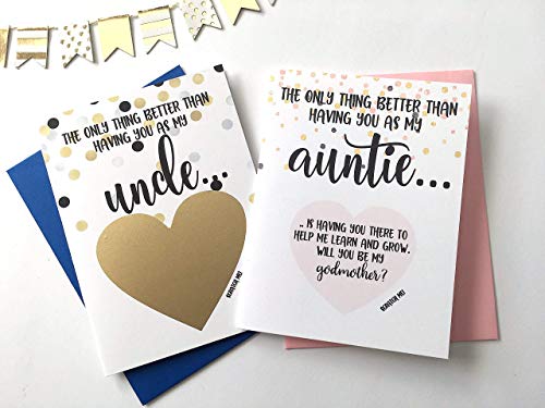 Will You Be My Godmother and Godfather Scratch Off Card Set of 2, Proposal Cards for Auntie and Uncle fron Niece Nephew (Auntie and Uncle Set)