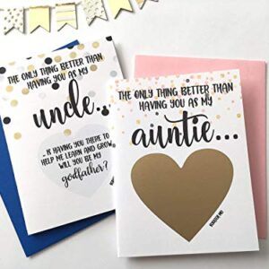 Will You Be My Godmother and Godfather Scratch Off Card Set of 2, Proposal Cards for Auntie and Uncle fron Niece Nephew (Auntie and Uncle Set)