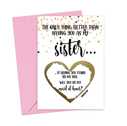 Will You Be My Maid of Honor Scratch Off Card for Sister, Proposal Card for Best Friend, Bridal Party Card from Bride and Groom (Sister Maid of Honor2)