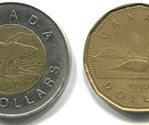 Real Canadian $1.00 & $2.00 Dollar Looney, Tooney Coins, Loonie & Toonie Money Set