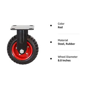 POWERTEC 8 Inch Heavy Duty Fixed Caster Wheels, Pneumatic Plate Casters with Rubber Knobby Tread for Workbench, Dolly, Cart, Trolley, Wagon & Chicken Coop, Large Castor Wheels, 1pk (17053)