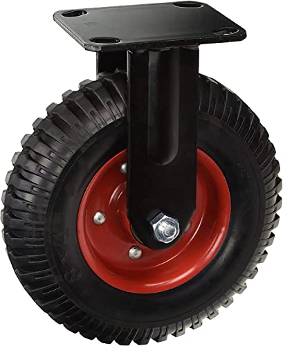 POWERTEC 8 Inch Heavy Duty Fixed Caster Wheels, Pneumatic Plate Casters with Rubber Knobby Tread for Workbench, Dolly, Cart, Trolley, Wagon & Chicken Coop, Large Castor Wheels, 1pk (17053)