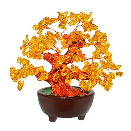 Feng Shui Natural Yellow Quartz Crystal Money Tree Bonsai Style Decoration for Wealth and Luck HN131