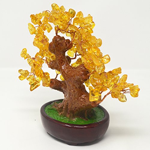 Feng Shui Natural Yellow Quartz Crystal Money Tree Bonsai Style Decoration for Wealth and Luck HN131