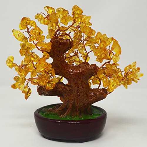 Feng Shui Natural Yellow Quartz Crystal Money Tree Bonsai Style Decoration for Wealth and Luck HN131