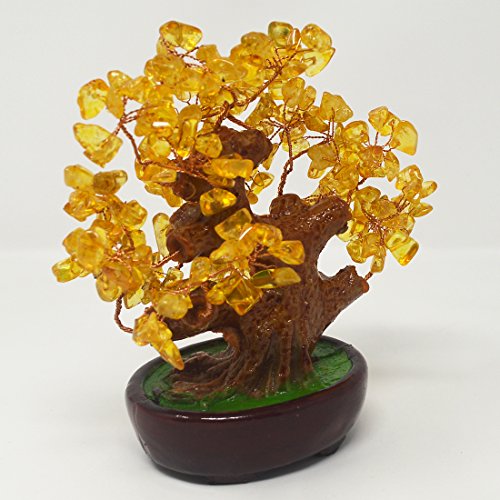 Feng Shui Natural Yellow Quartz Crystal Money Tree Bonsai Style Decoration for Wealth and Luck HN131