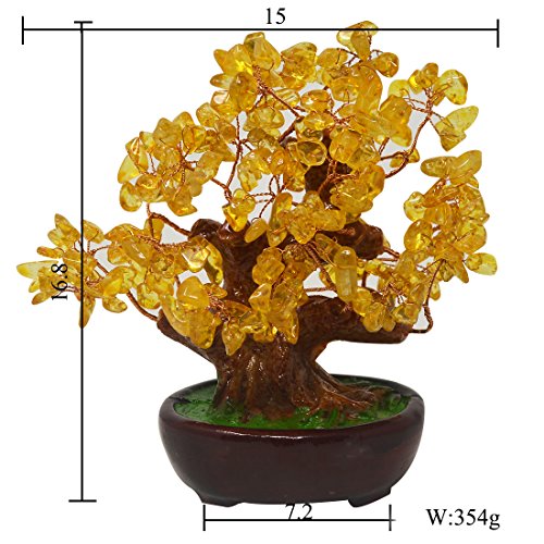 Feng Shui Natural Yellow Quartz Crystal Money Tree Bonsai Style Decoration for Wealth and Luck HN131