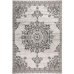 Nicole Miller New York Patio Country Azalea Transitional Medallion Indoor/Outdoor Area Rug, Grey/Black, 5'2"x7'2"