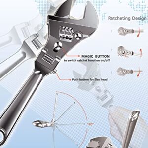 GETUHAND Flexhead Adjustable Wrench 8", Flex Ratcheting Wrench with 180 Degree Rotating Head