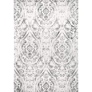 Home Dynamix Nicole Miller Patio Sofia Juniper Indoor/Outdoor Area Rug 7'9"x10'2", 4151-123, Distressed Damask Ivory/Gray Juniper