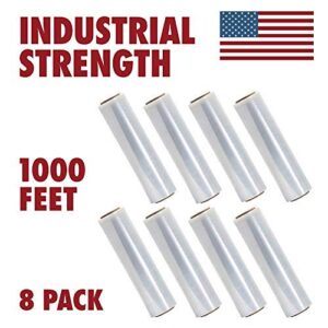 18 Inches X 1000 Feet Tough Pallet Shrink Wrap, 80 Gauge Industrial Strength Plastic Film, Commercial Grade Strength Film, Moving & Stretch Packing Wrap, for Furniture, Boxes, Pallets (8-Pack)