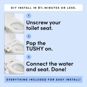 TUSHY Basic 2.0 Bidet Toilet Seat Attachment | Modern Sleek Design. Fresh Clean Water Sprayer. (Non-Electric Self Cleaning Adjustable Nozzle), White/Silver Knob