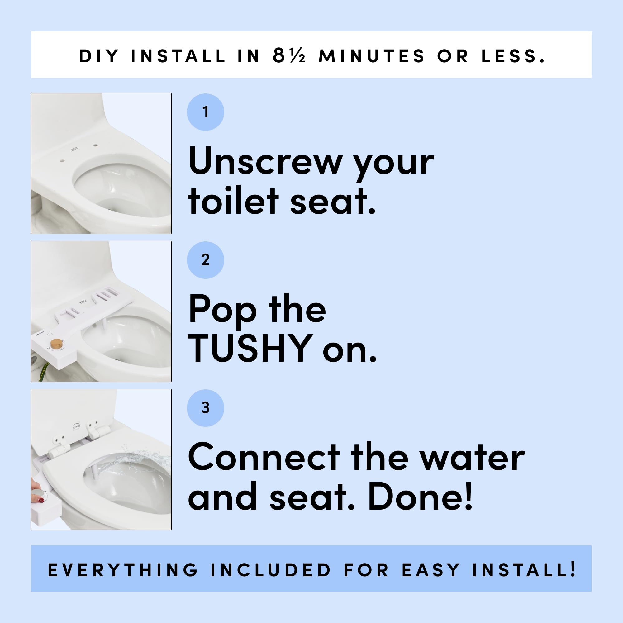 TUSHY Basic 2.0 Bidet Toilet Seat Attachment | Modern Sleek Design. Fresh Clean Water Sprayer. (Non-Electric Self Cleaning Adjustable Nozzle), White/Silver Knob