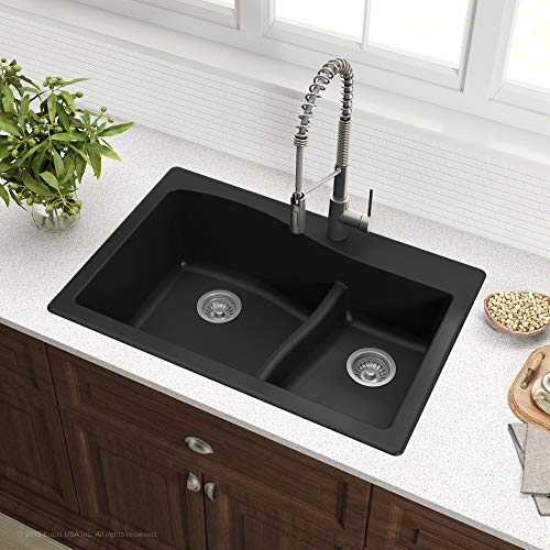 Kraus Quarza Kitchen Sink | 33-Inch 60/40 Bowls | Black Granite | KGD-442 model