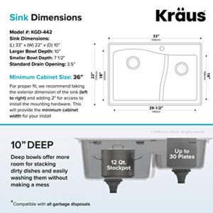 Kraus Quarza Kitchen Sink | 33-Inch 60/40 Bowls | Black Granite | KGD-442 model